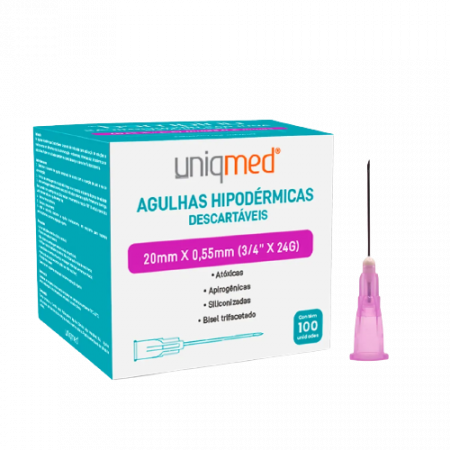 AGULHA 24G 20MM X 0,55MM ROXA CX/100 - UNIQMED - Meu catálogo fácil!